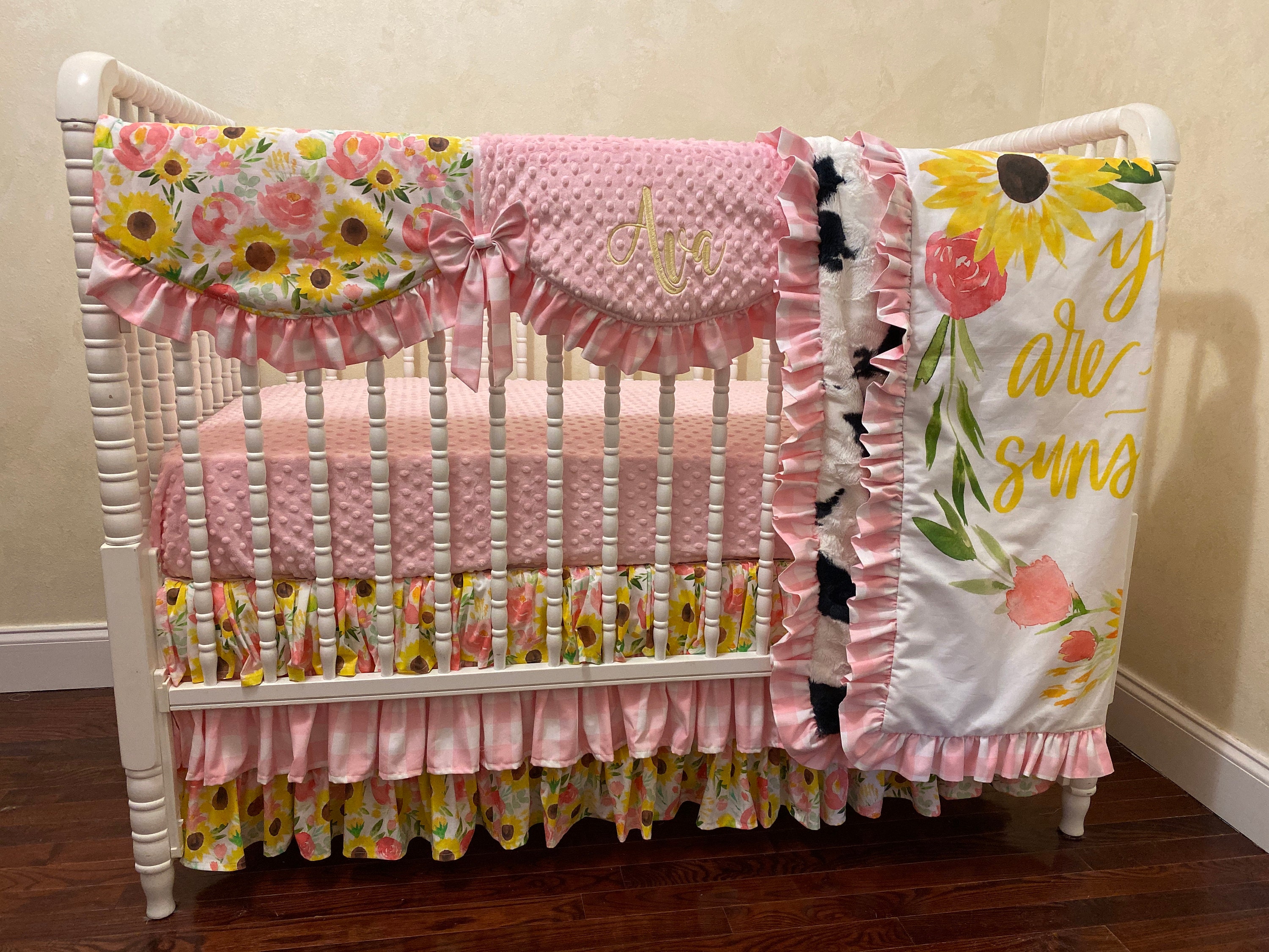 Girl Crib Bedding Sunflower Crib Bedding Sunflower and Rose | Etsy