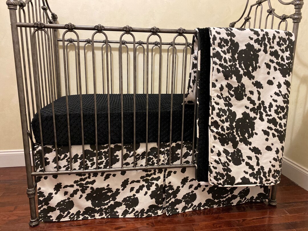 Cowhide Crib Bedding, Pony Hide, Boy Baby Bedding, Black and White ...