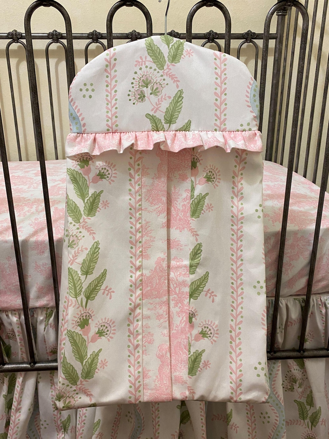 Baby Girl Diaper Stacker, Pink, Blue, Green Floral Stripes and Vines ...