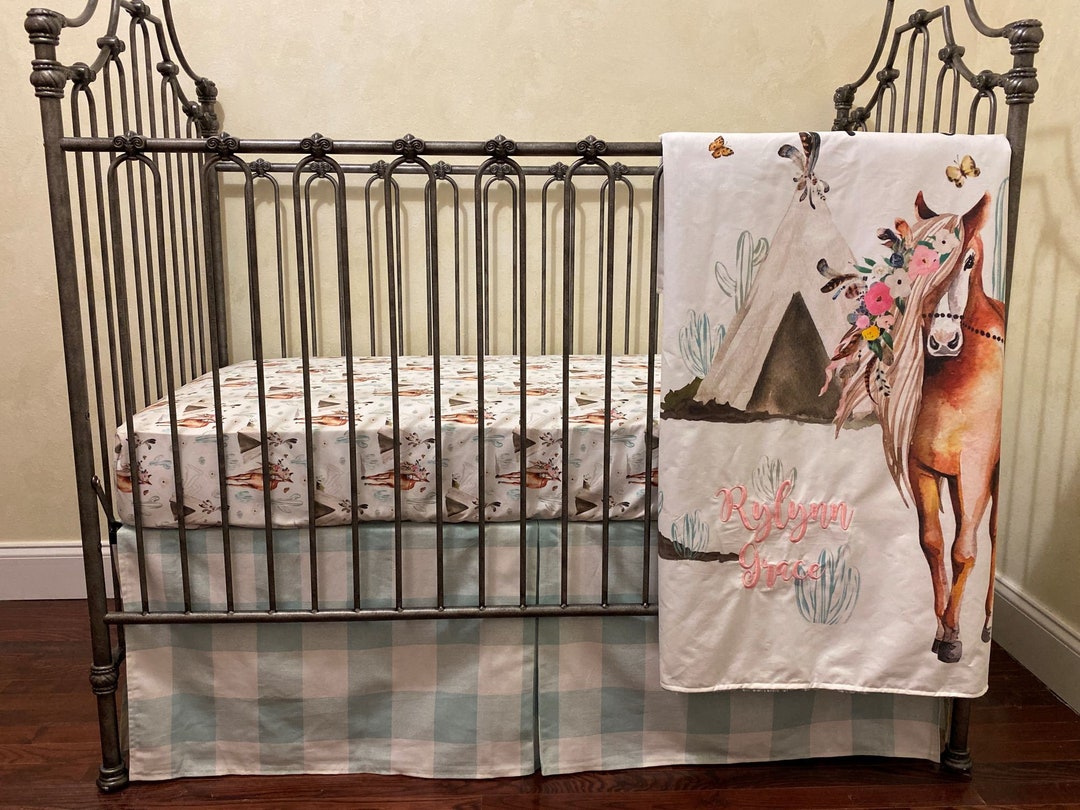 Girl Crib Bedding, Boho Horse Baby Blanket, Crib Sheet, Crib Skirt Set ...