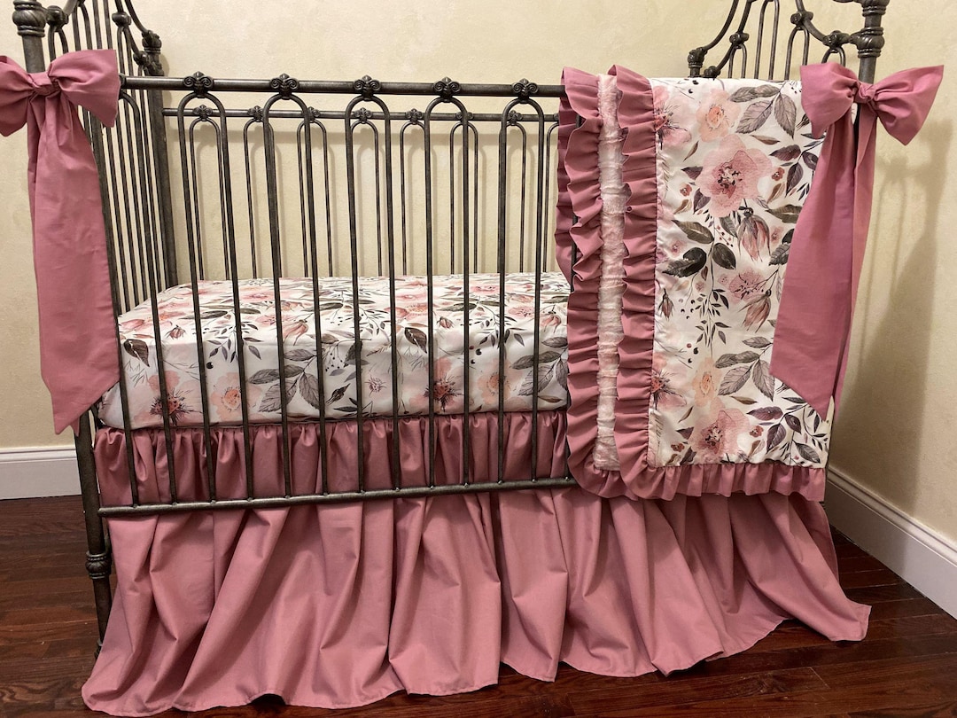 Floral Baby Girl Crib Bedding: Rose Mauve Crib Sheet & Skirt - Etsy