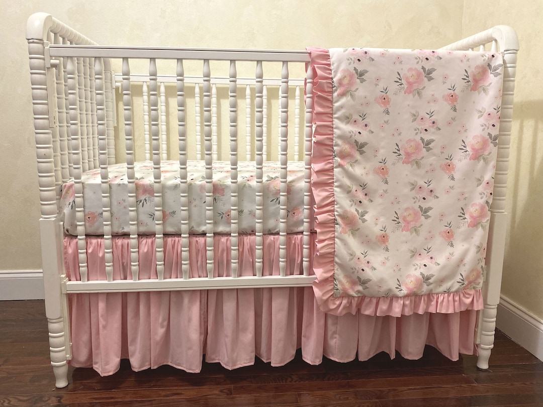 Baby Girl Floral Crib Bedding, Floral Crib Sheet, Blush Pink Roses ...