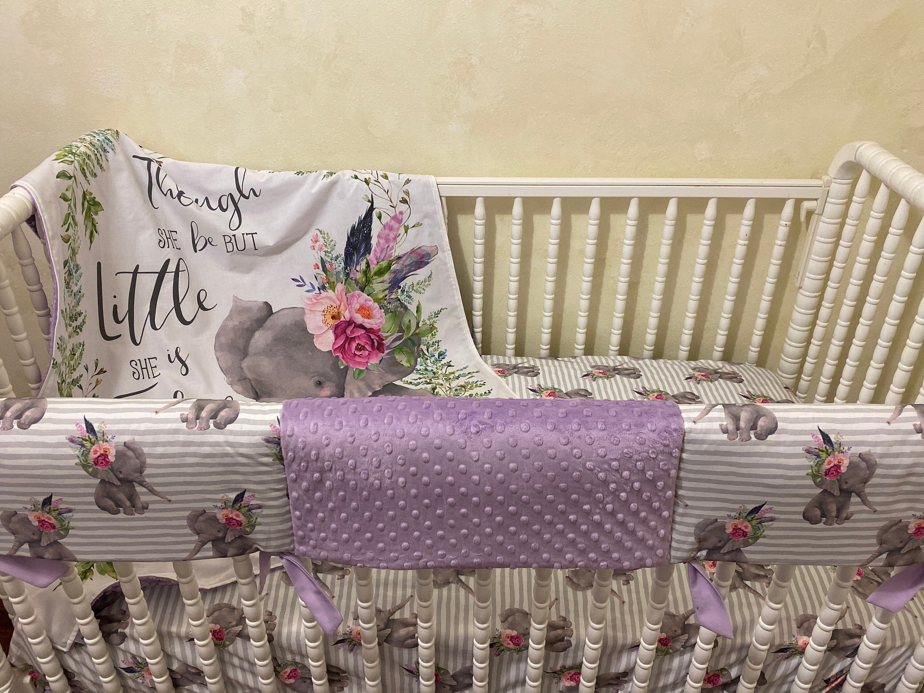 Baby Girl Floral Elephant Crib Bedding Lavender Gray | Etsy