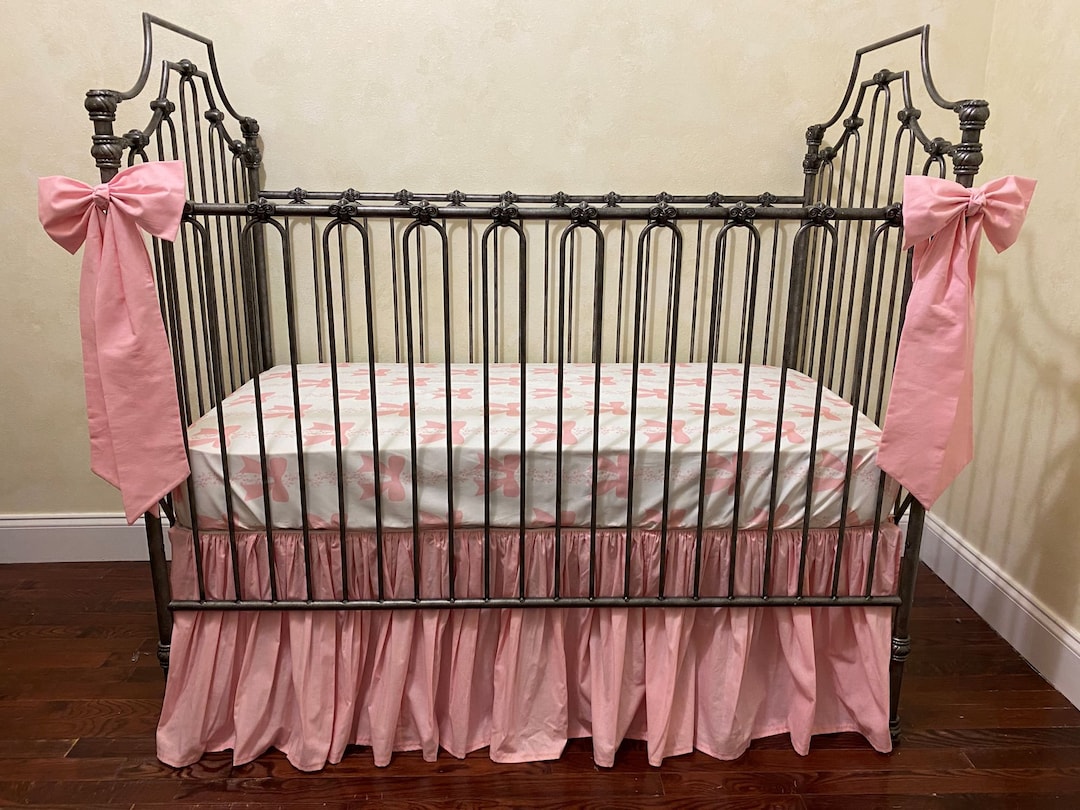 Pink Bow Baby Girl Crib Bedding, Pink Crib Skirt, Pink Bow Crib Sheet ...
