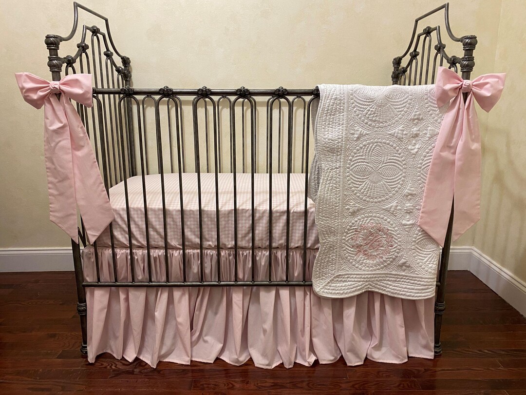 Pale Pink, Pink Gingham Baby Girl Crib Bedding Set, Crib Skirt, Blanket ...