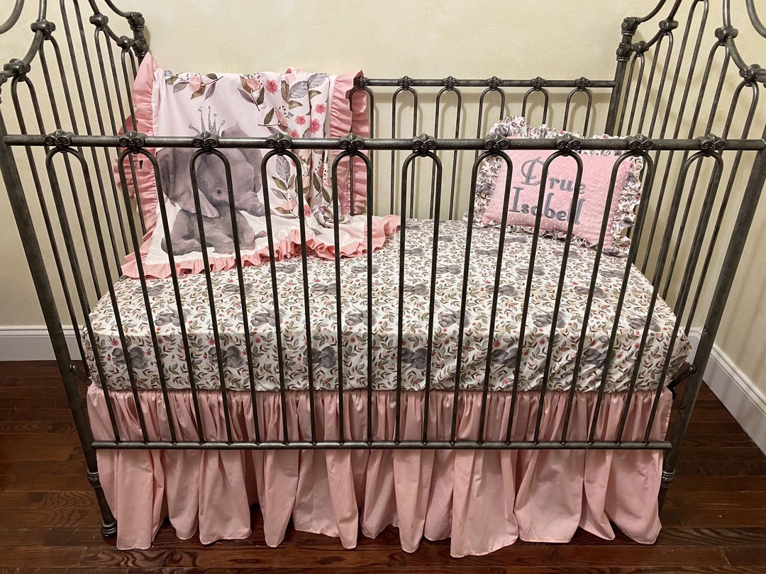Baby Girl Boho Floral Crib Bedding Set, Girl Baby Bedding, Rose Pink ...