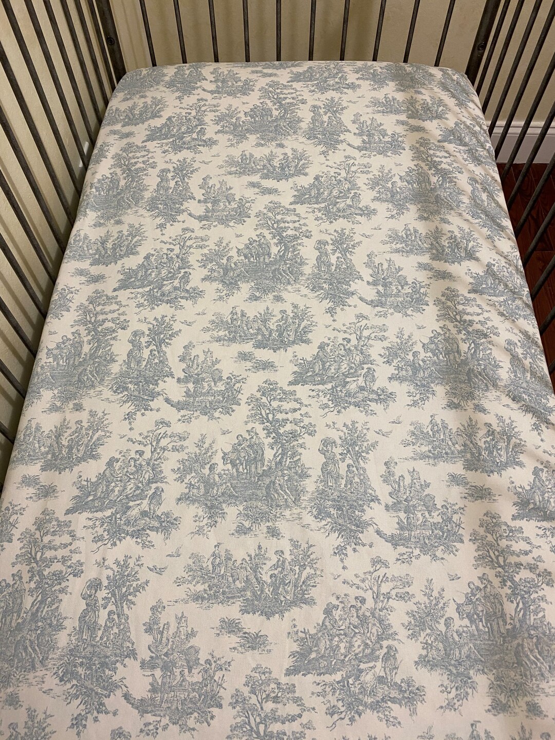 Toile Fitted Crib Sheet: Cotton Baby Bedding - Etsy