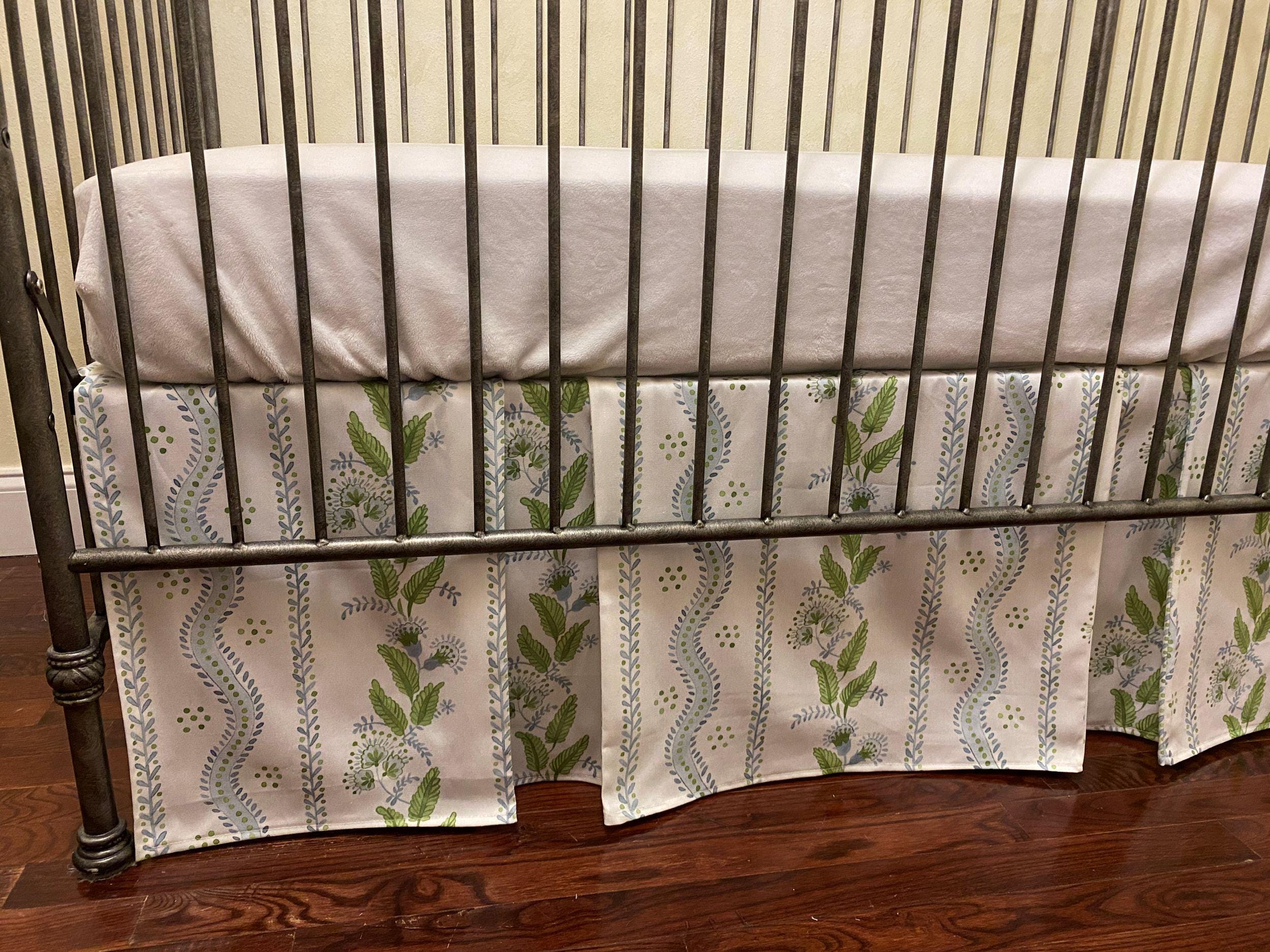 Floral Stripes Custom Double Pleated Crib Skirt, Cotton Baby Bedding ...