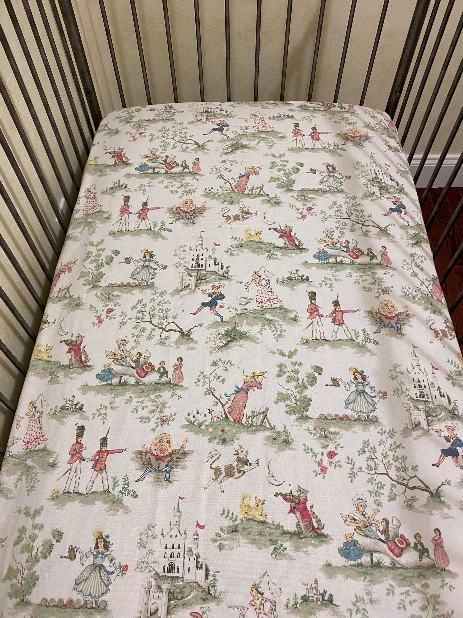 Nursery Rhyme Toile Crib Sheet: Neutral Cotton Bedding - Etsy