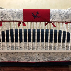 Airplane Crib Bedding Set Boy Baby Bedding Navy and Ruby | Etsy