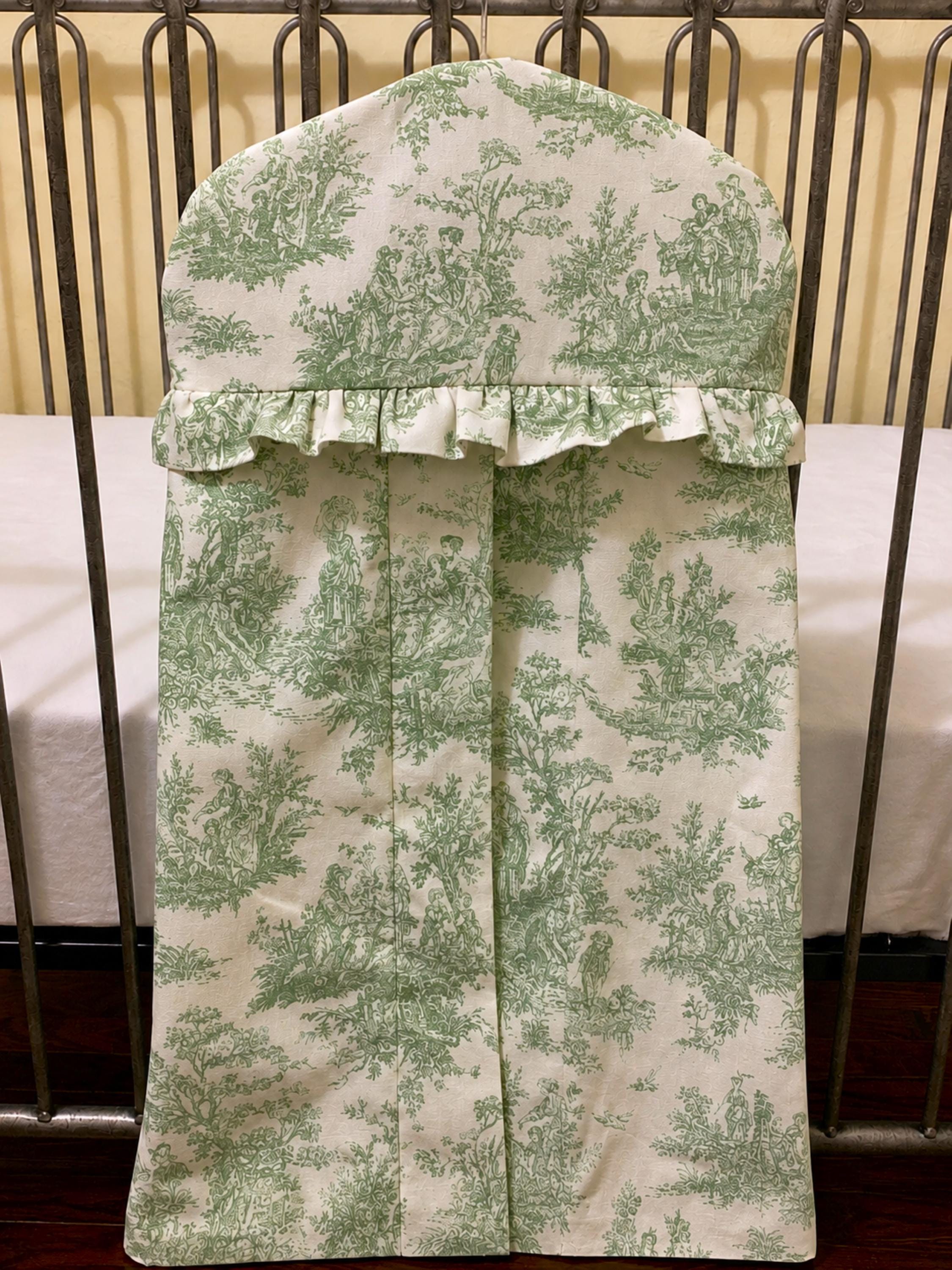 Green Toile Diaper Stacker With Ruffle, Hanger Style Nursery Organizer ...