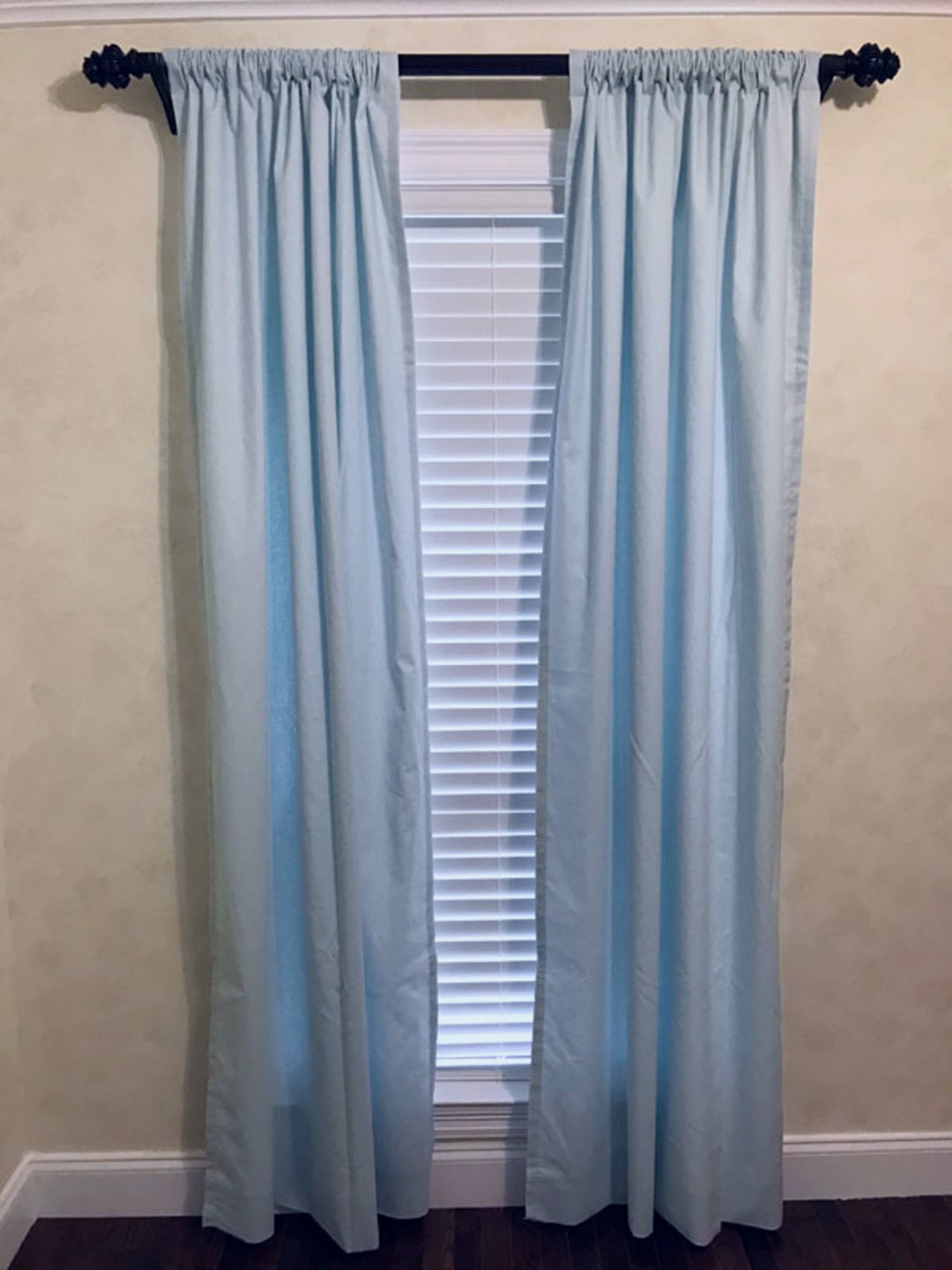 Light Pale Blue Cotton Curtain Panels, Window Treatments, Nursery ...