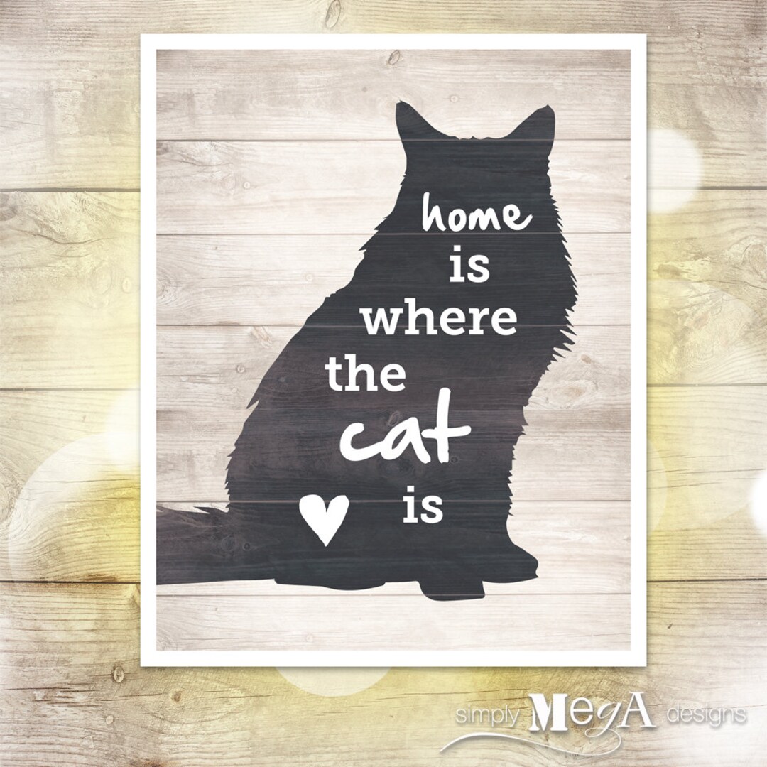 Home is Where the Cat is — Cat Silhouette Print — Cat Wall Art ...