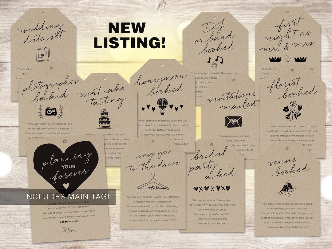 Instant Download Wedding Planning Milestone Wine Tags, Engagement Poems ...