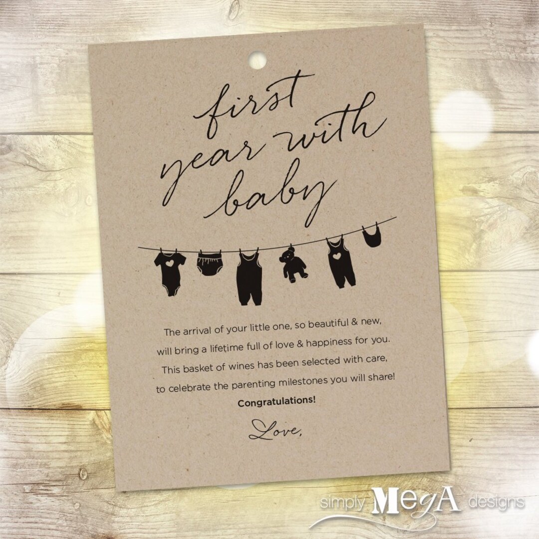 Mommy Milestone Wine Basket Main Tag — New Mom Wine Card — Baby Shower ...