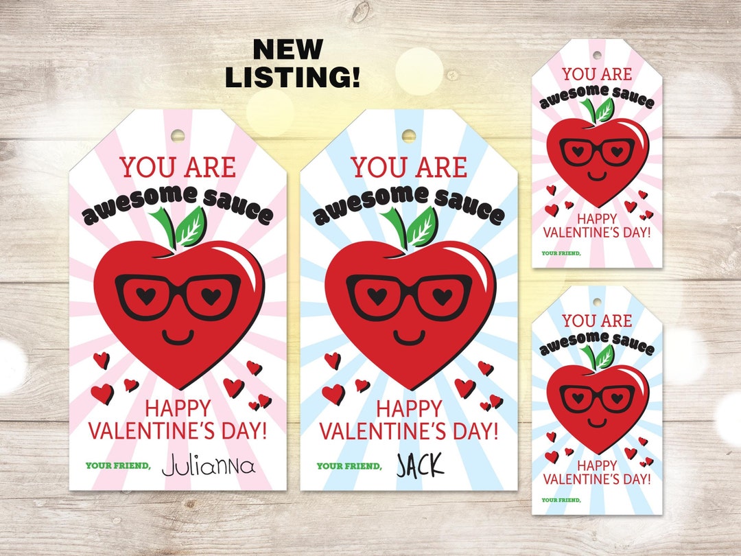 Instant Download Applesauce Valentine Card, Kids Classroom Valentine ...