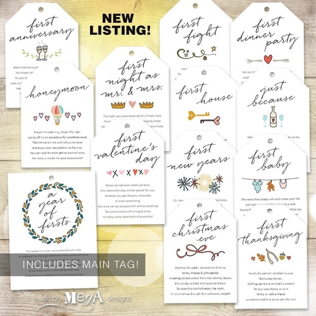 Instant Download Marriage Milestone Wine Basket Tags — Set of 12 ...