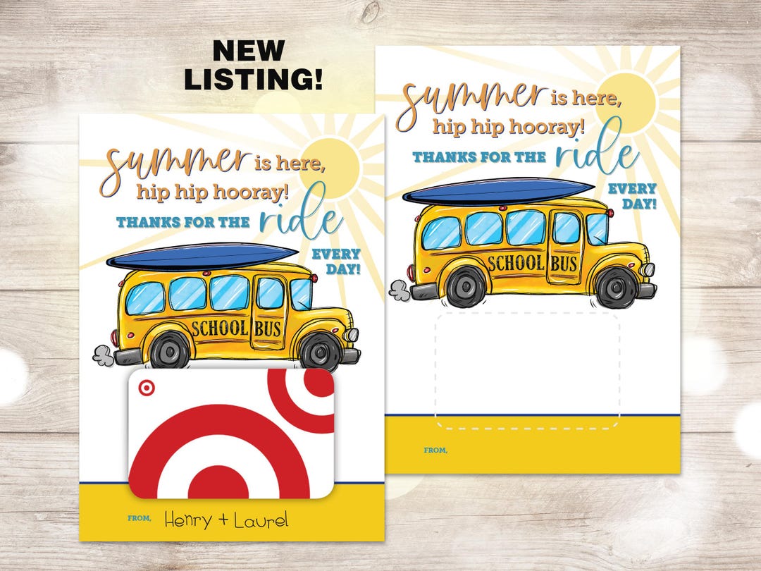 Instant Download School Bus Driver End of Year Gift Card Holder, Bus ...