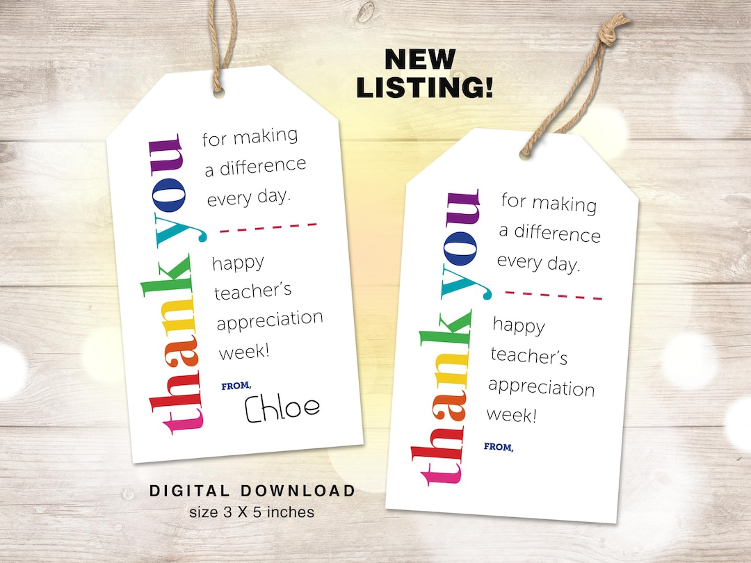 Instant Download Happy Teacher Appreciation Week Gift Tag Teacher Gift ...