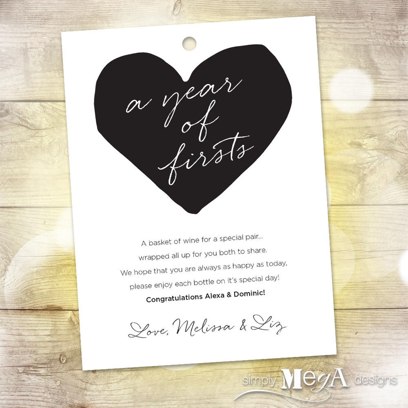 Marriage Milestone Wine Basket Main Tag A Year of Firsts - Etsy