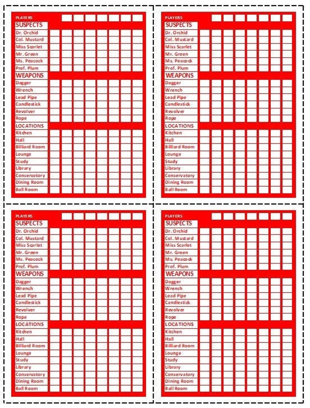 Clue - Replacement Evidence Sheets - Red - Etsy