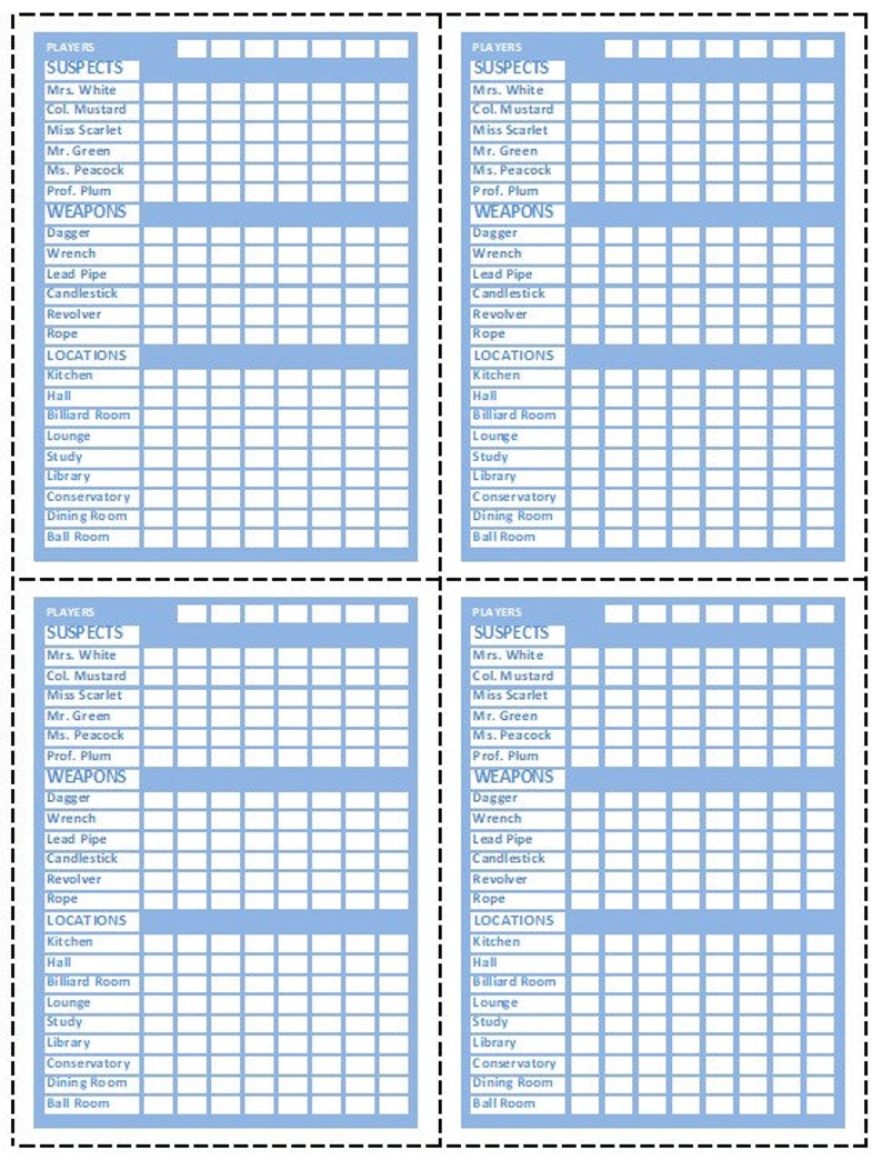 Clue - Replacement Evidence Sheets - Original Color - Etsy