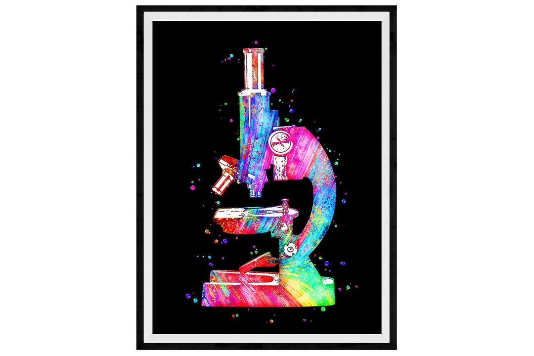 Microscope Vibrant Watercolor Stencil Painting Modern Art Print #2 - Etsy