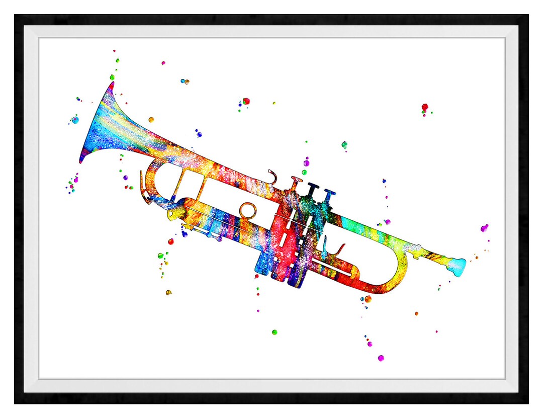Trumpet Vibrant Watercolor Stencil Painting Modern Art Print - Etsy