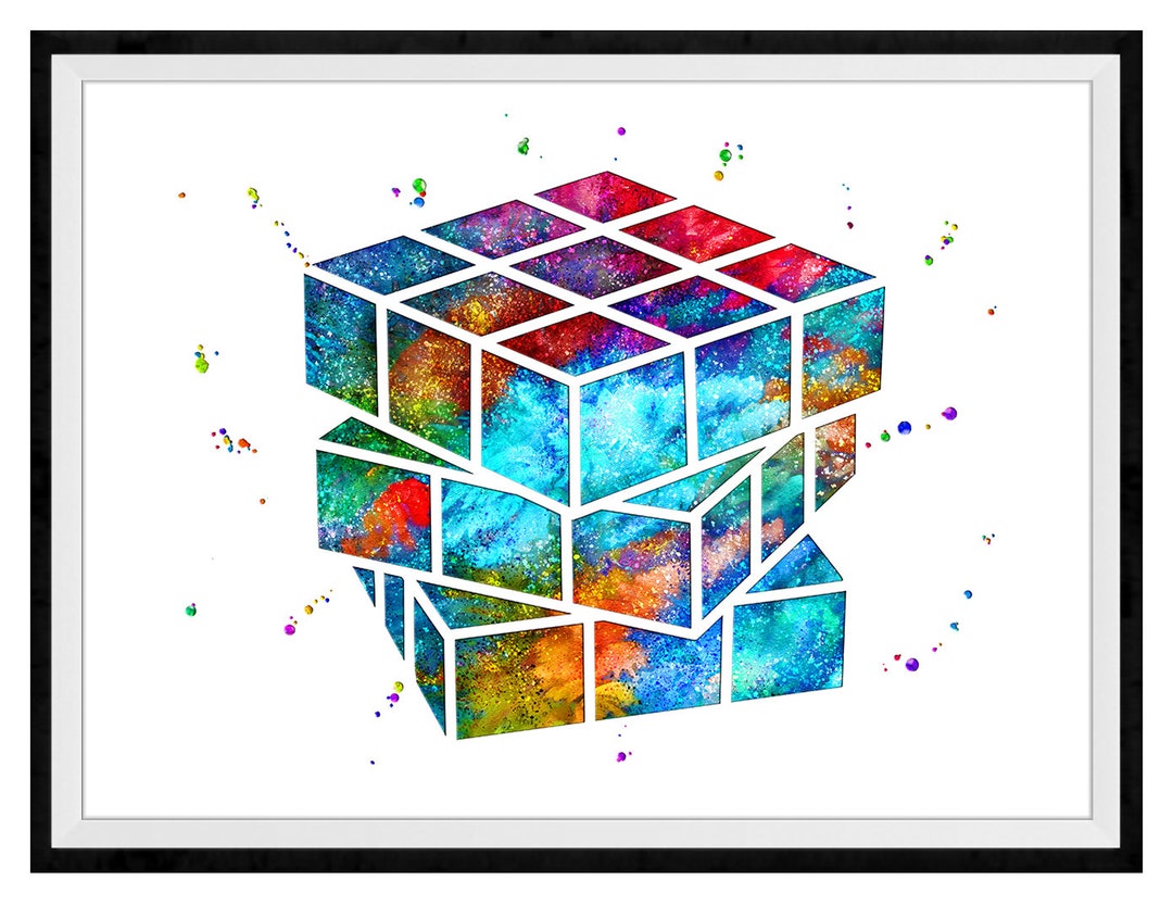 Rubiks Cube Vibrant Watercolor Stencil Painting Modern Art - Etsy