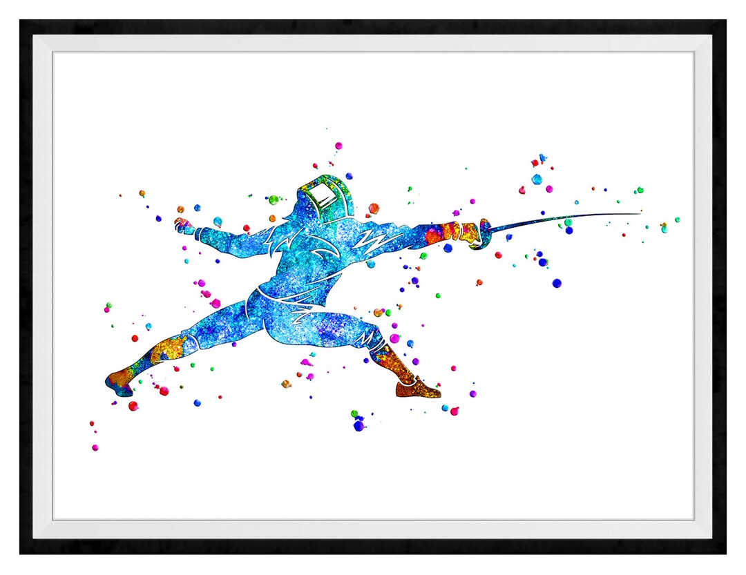 Fencer Vibrant Watercolor Stencil Painting Modern Art Print 2 - Etsy