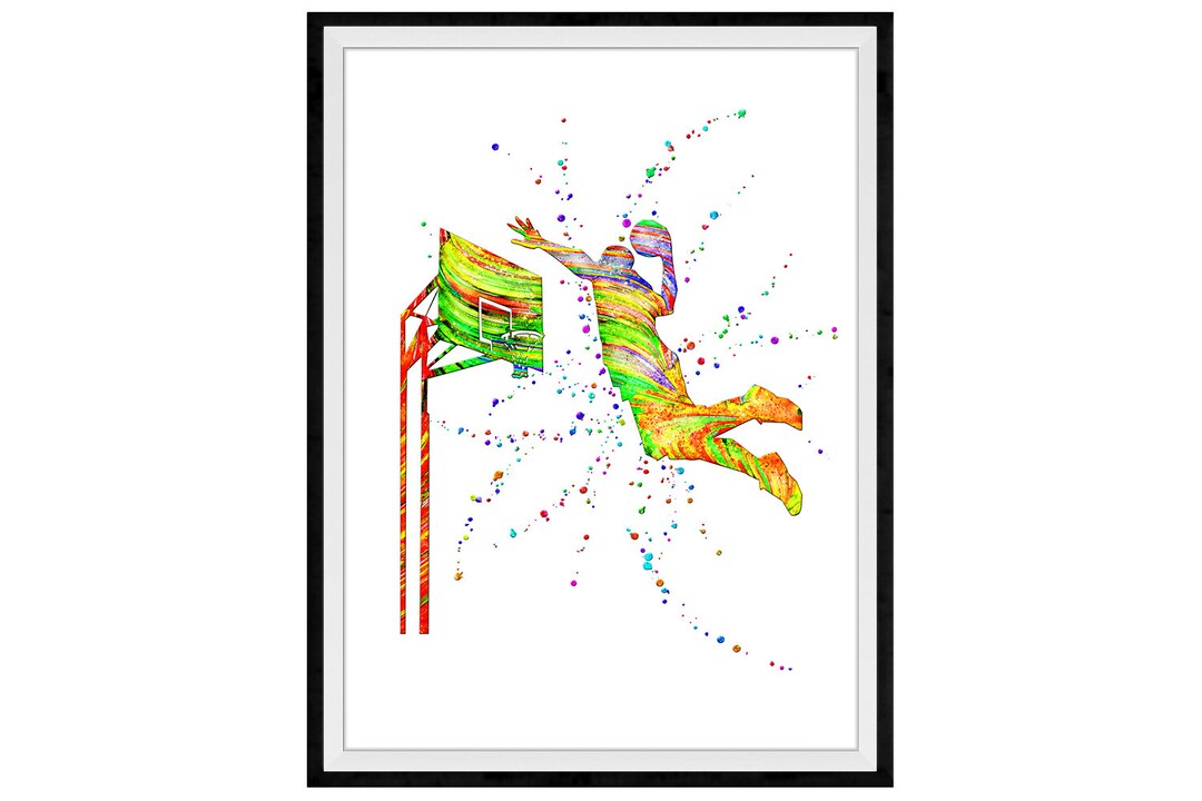 Slam Dunk Vibrant Watercolor Stencil Painting Modern Art Print - Etsy
