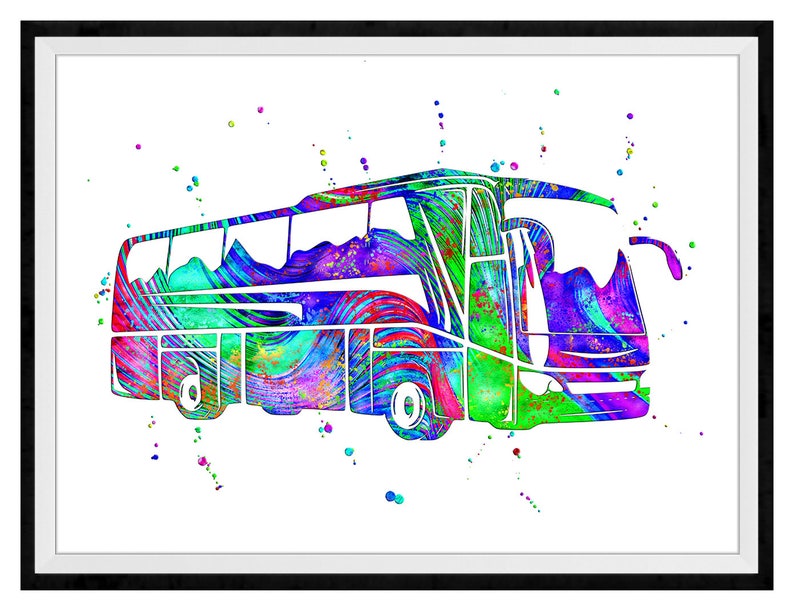 Bus Vibrant Watercolor Stencil Painting Modern Art Print - Etsy