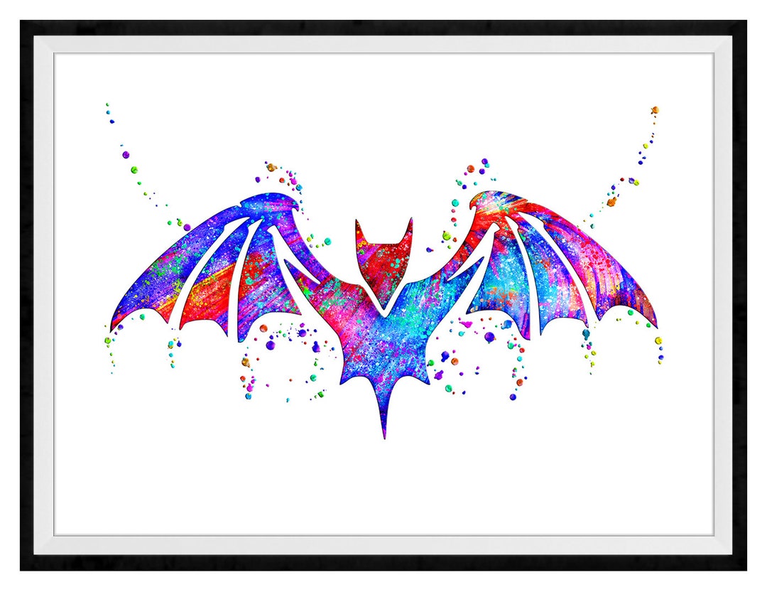 Vampire Bat Vibrant Watercolor Stencil Painting Modern Art Print - Etsy