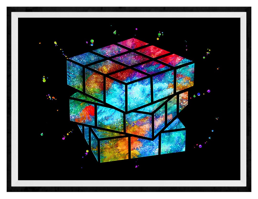 Rubiks Cube Vibrant Watercolor Stencil Painting Modern Art Print - Etsy