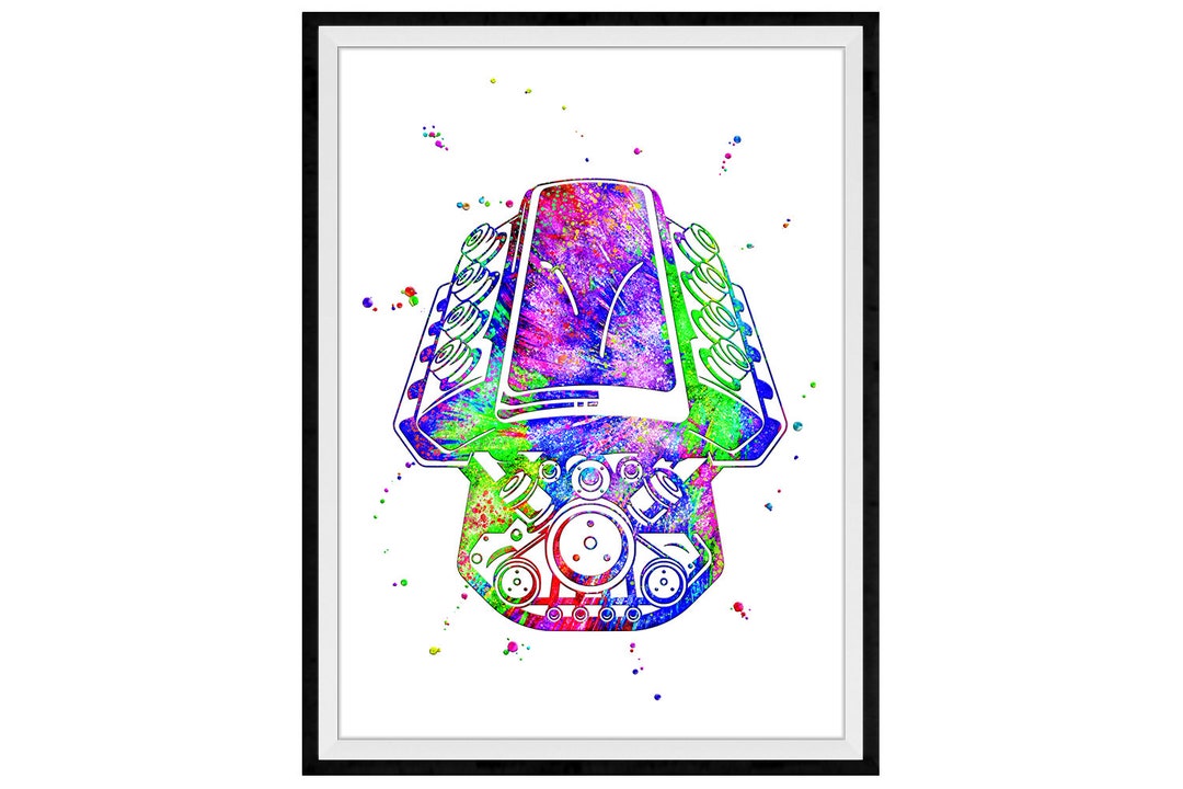 V8 Engine Vibrant Watercolor Stencil Painting Modern Art Print - Etsy