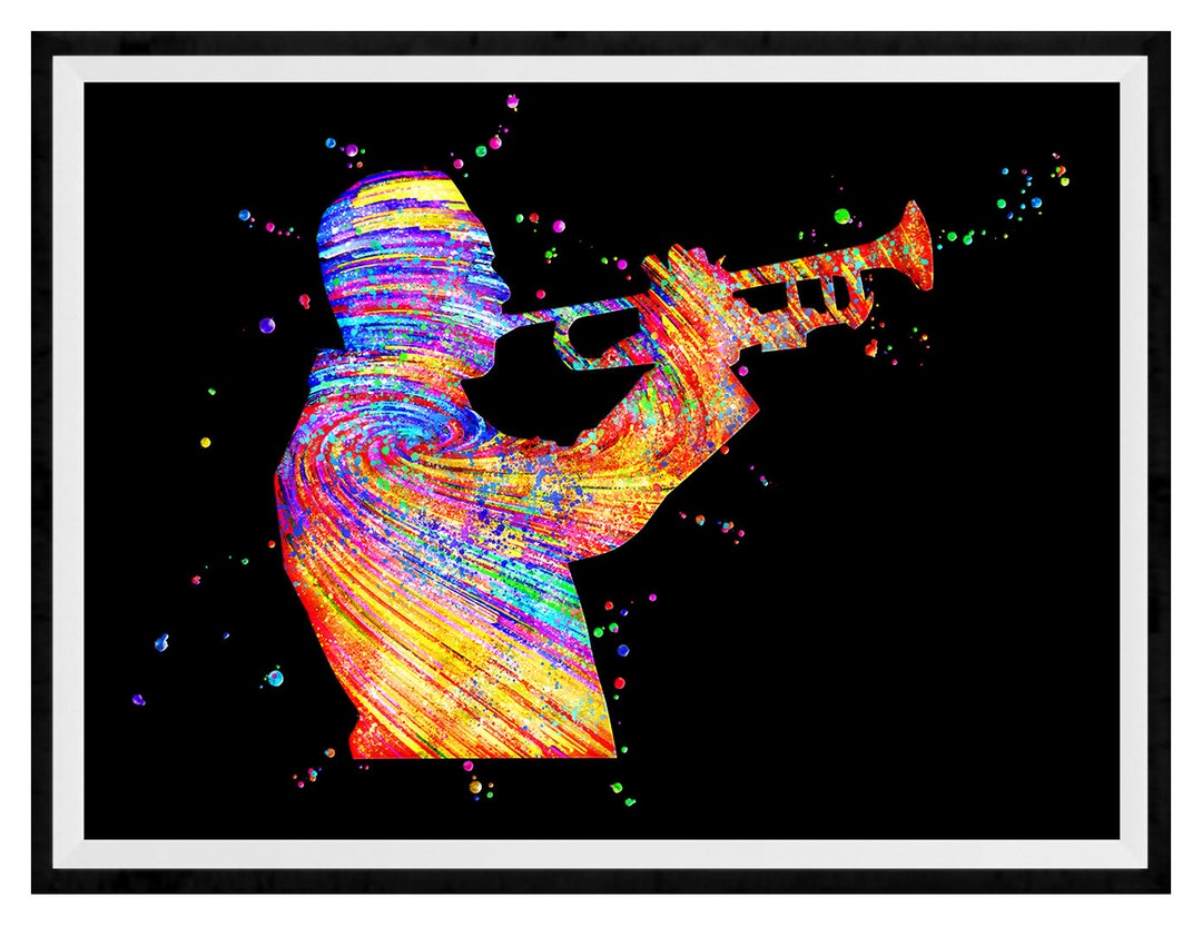 Trumpet Vibrant Watercolor Stencil Painting Modern Art Print #2 - Etsy