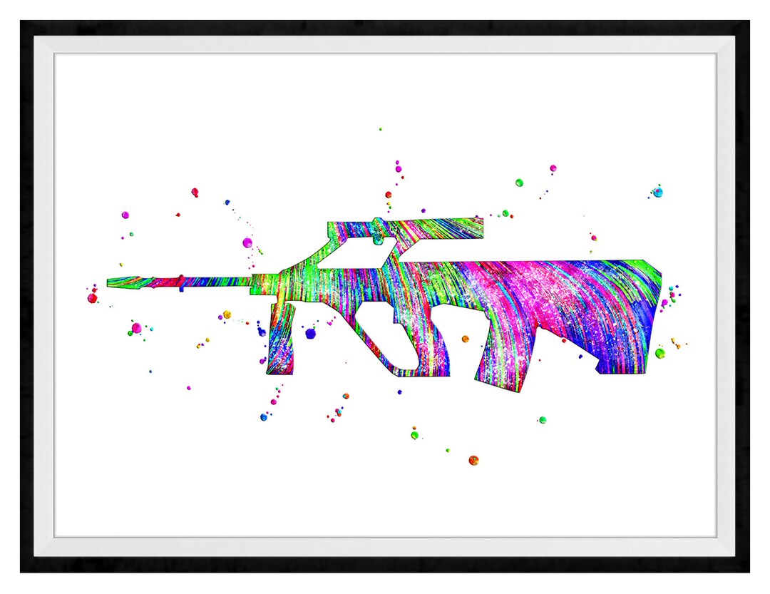 Steyr Aug Rifle Vibrant Watercolor Stencil Painting Modern Art - Etsy