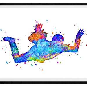 Skydiving Vibrant Watercolor Stencil Painting Modern Art Print - Etsy