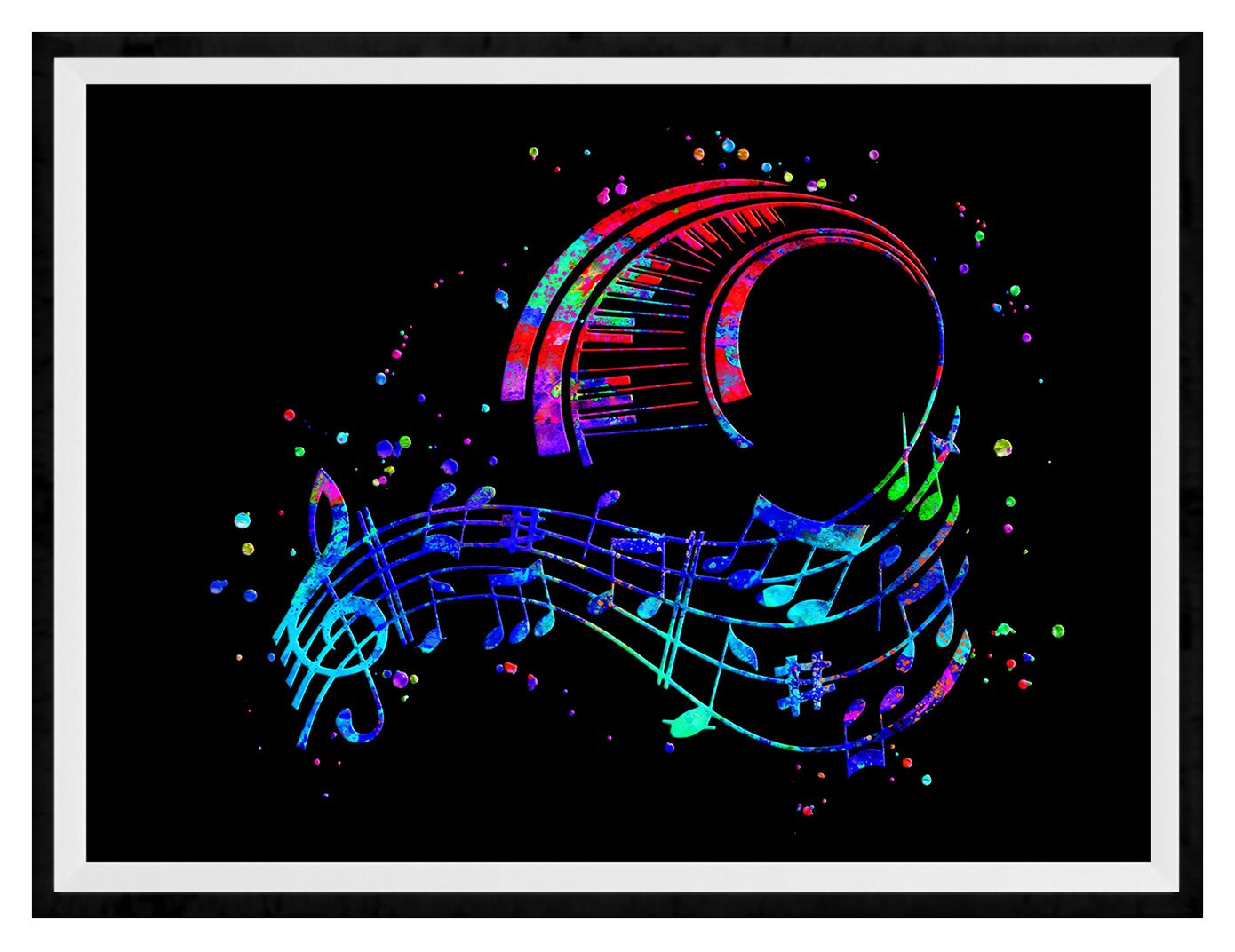 Music Keyboard Vibrant Watercolor Stencil Painting Modern Art Print - Etsy