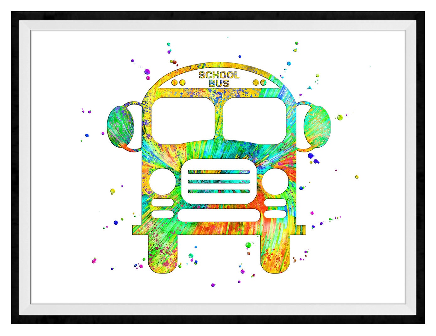 School Bus Vibrant Watercolor Stencil Painting Modern Art Print 2 - Etsy
