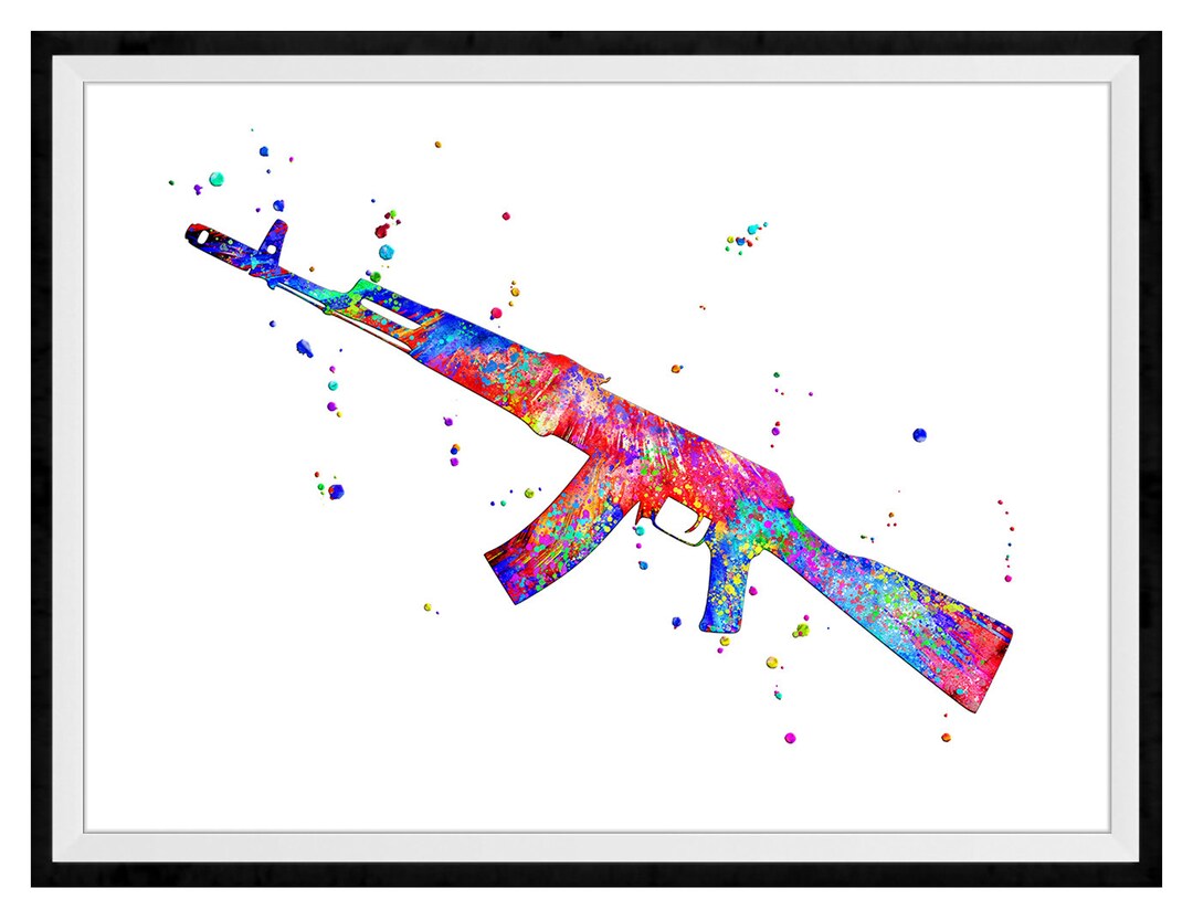 Ak47 Vibrant Watercolor Stencil Painting Modern Art Print - Etsy