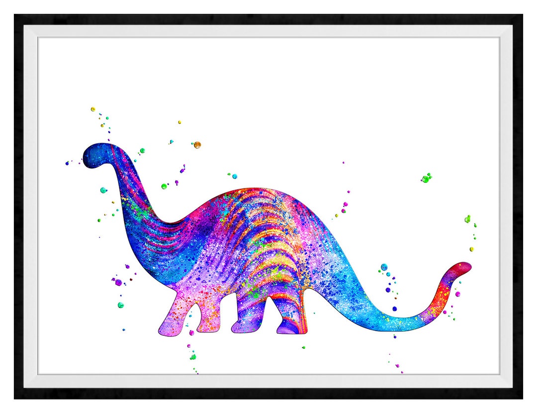 Brontosaurus Vibrant Watercolor Stencil Painting Modern Art - Etsy