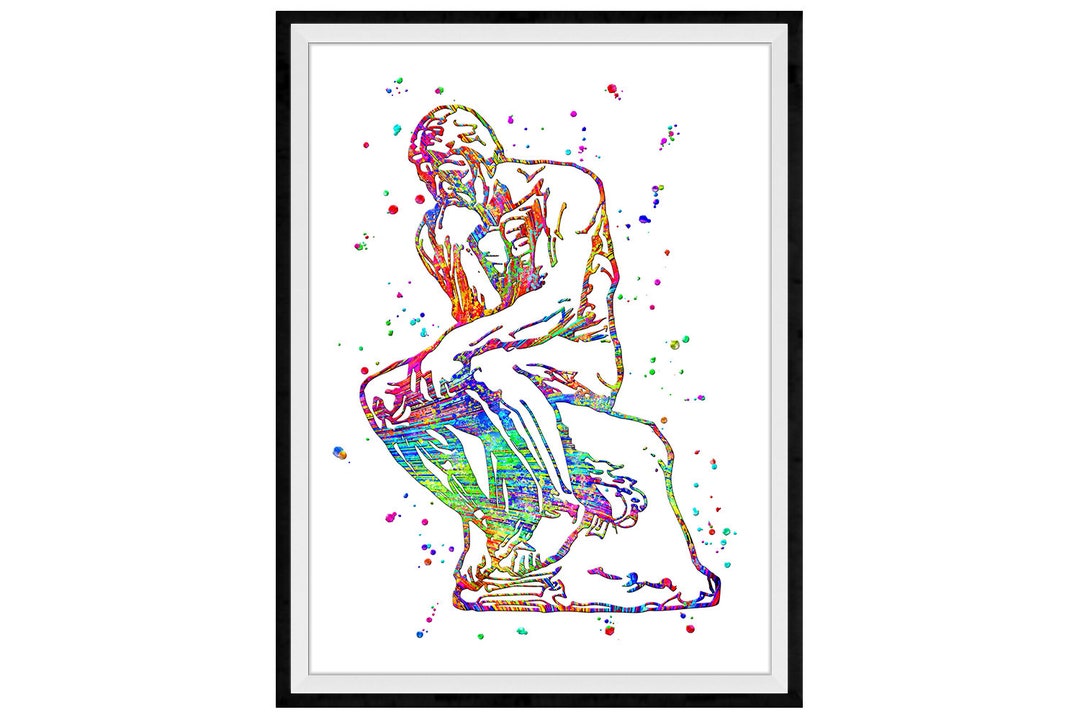 The Thinker Vibrant Watercolor Stencil Painting Modern Art Print - Etsy