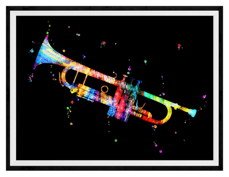 Trumpet Vibrant Watercolor Stencil Painting Modern Art Print - Etsy