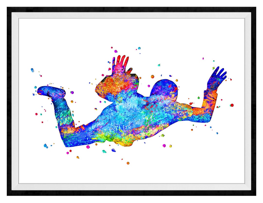 Skydiving Vibrant Watercolor Stencil Painting Modern Art Print - Etsy