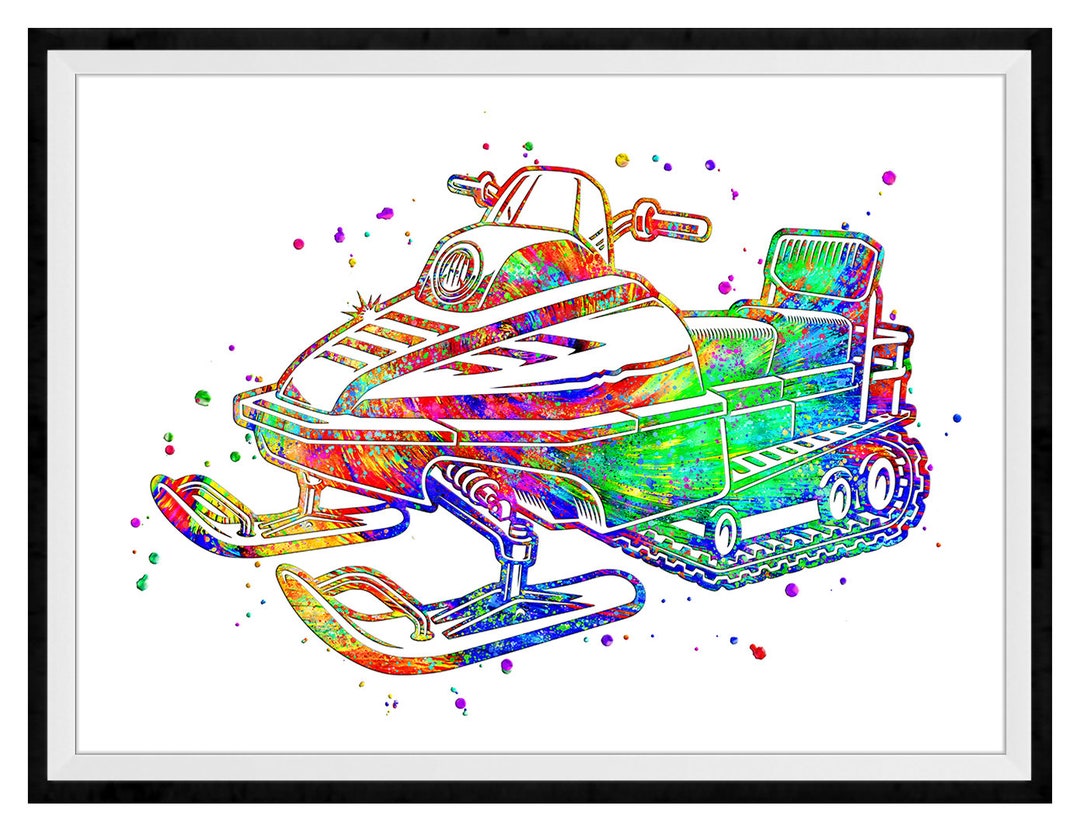 Snowmobile Vibrant Watercolor Stencil Painting Modern Art Print - Etsy