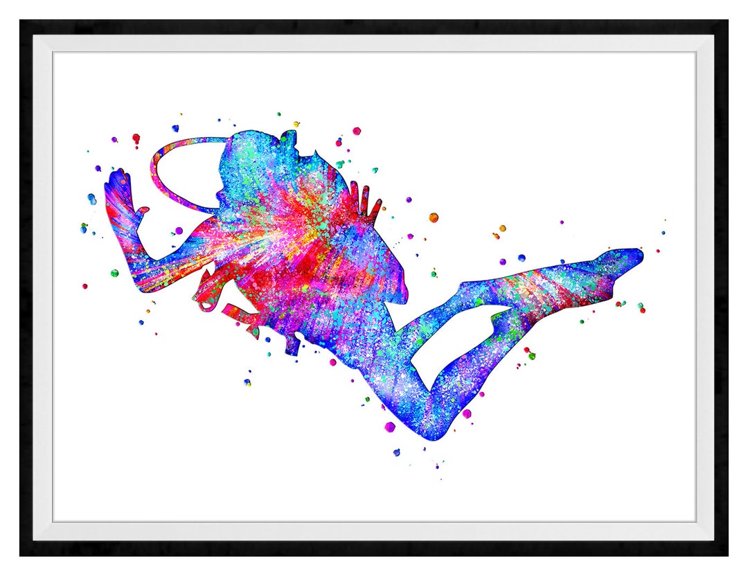 Scuba Diving Vibrant Watercolor Stencil Painting Modern Art Print #3 - Etsy