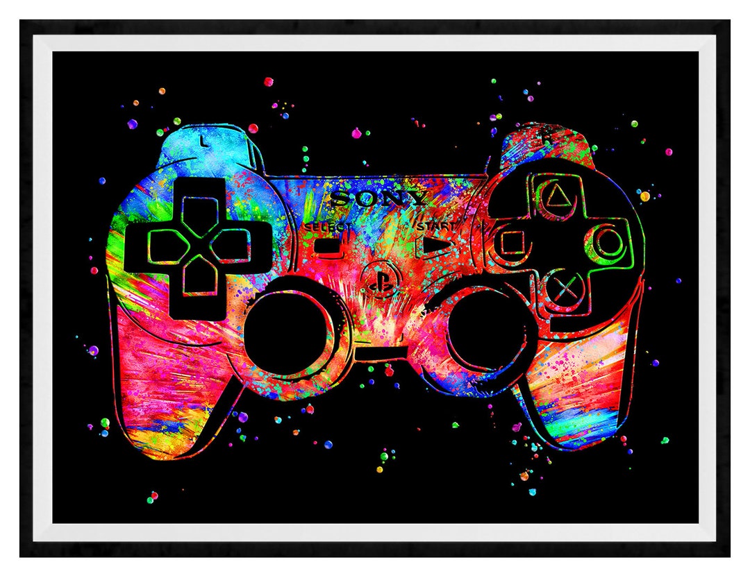 PS3 Controller Vibrant Watercolor Stencil Painting Modern Art Print - Etsy