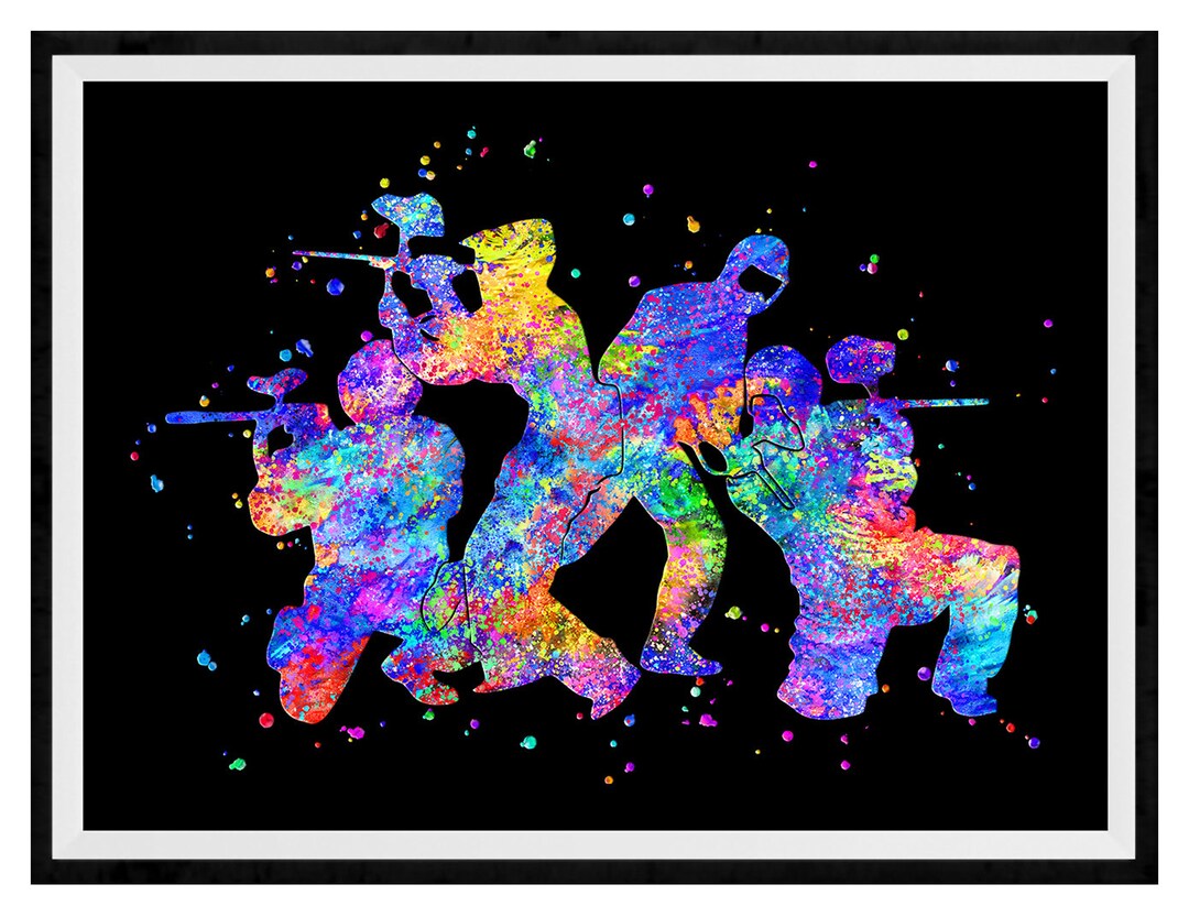 Paintball Team Vibrant Watercolor Stencil Painting Modern Art - Etsy