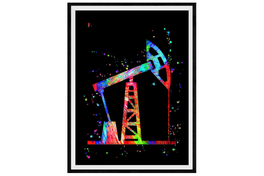 Pumpjack Vibrant Watercolor Stencil Painting Modern Art Print 3 - Etsy